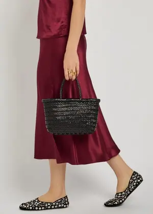 Dragon Diffusion Mini Flat Gora Woven Leather Top Handle Bag