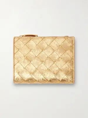 Bottega Veneta Metallic Intrecciato Leather Wallet - Gold