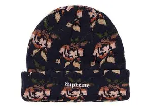 Supreme Rose Jacquard Beanie - Navy Blue