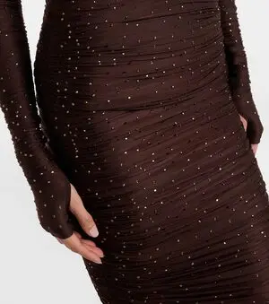 Alex Perry Ruched Embellished Jersey Gown - Brown