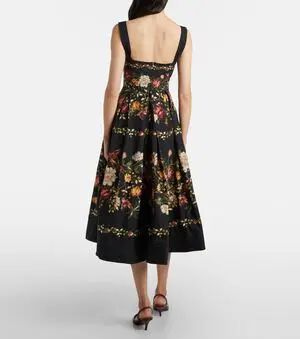 Agua Bendita Alcaparra Floral Cotton Midi Dress - Black