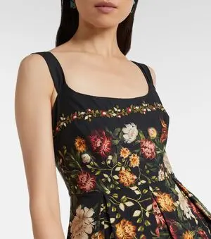 Agua Bendita Alcaparra Floral Cotton Midi Dress - Black