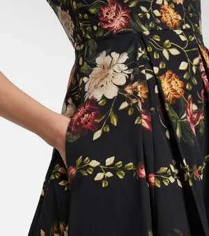 Agua Bendita Alcaparra Floral Cotton Midi Dress - Black