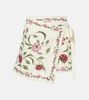 Agua Bendita Luna Floral Linen Beach Cover-up - White