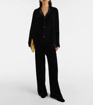 Asceno Austin Velvet Wide-leg Pants - Black