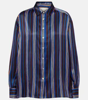 Asceno Maya Striped Silk Charmeuse Pajama Shirt - Multicoloured