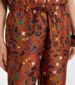 Asceno Aurelia Printed Silk Twill Wide-leg Pants - Brown