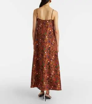 Asceno Melfi Printed Silk Twill Midi Dress - Brown