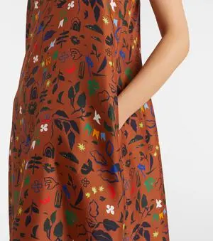 Asceno Melfi Printed Silk Twill Midi Dress - Brown