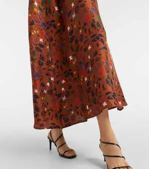 Asceno Melfi Printed Silk Twill Midi Dress - Brown