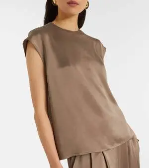 Asceno Dasha Silk Charmeuse Top - Grey