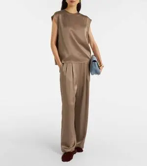 Asceno Dasha Silk Charmeuse Top - Grey