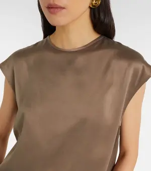 Asceno Dasha Silk Charmeuse Top - Grey