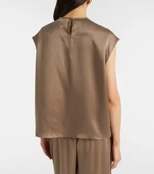 Asceno Dasha Silk Charmeuse Top - Grey