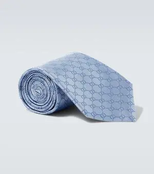 Gucci Gg Jacquard Silk Neck Tie - Blue