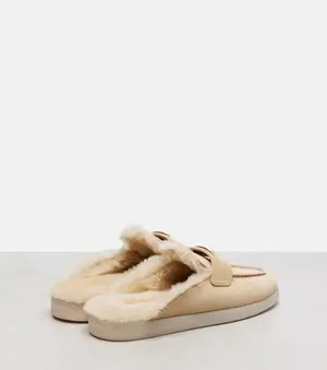 Prada Shearling-lined Suede Mules - Beige
