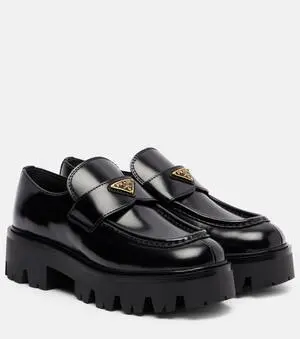 Prada Logo Leather Platform Loafers Black