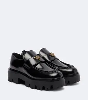 Prada Leather Platform Loafers - Black