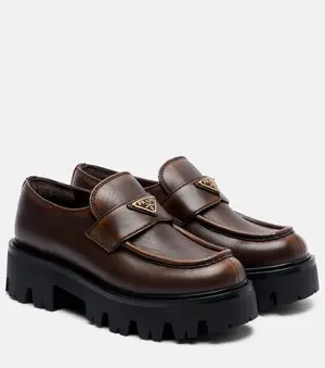 Prada Leather Platform Loafers - Brown