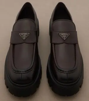 Prada Leather Platform Loafers - Brown