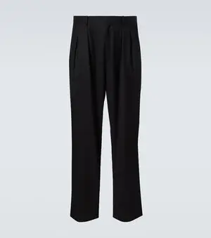 THE ROW Corley Virgin Wool Flannel Wide-leg Pants - Black