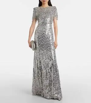 Jenny Packham Eugenie Sequined Gown - Grey