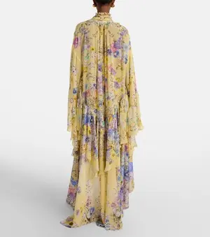 Camilla Embellished Asymmetric Silk Georgette Maxi Dress - Yellow