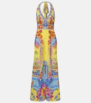 Camilla Embellished Halterneck Silk Crêpe Jumpsuit - Yellow