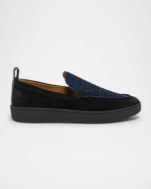 LANVIN Croco-Embossed Suede Moccasins - Navy