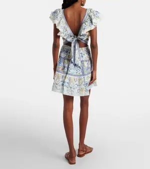 Camilla Embellished Floral Linen Mini Dress - White