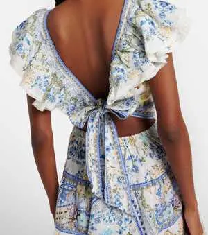 Camilla Embellished Floral Linen Mini Dress - White