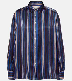 Asceno Maya Striped Silk Charmeuse Pajama Shirt - Multicoloured