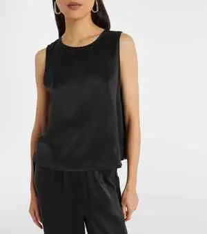 Asceno Sofia Silk Charmeuse Tank Top - Black