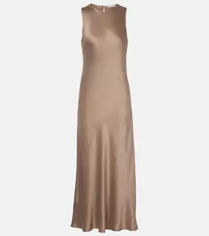 Asceno Valencia Silk Charmeuse Maxi Dress - Grey