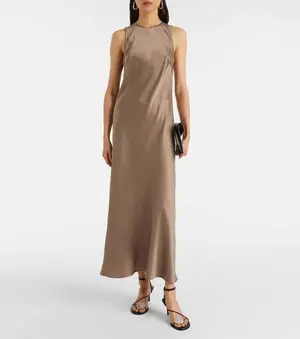 Asceno Valencia Silk Charmeuse Maxi Dress - Grey