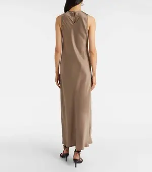 Asceno Valencia Silk Charmeuse Maxi Dress - Grey