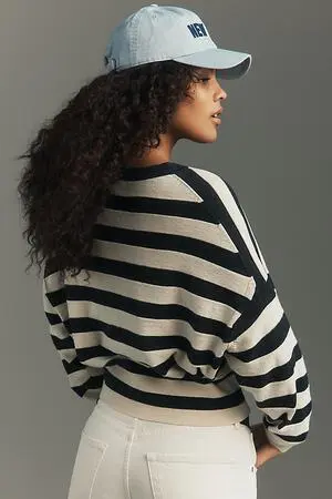 Maeve Crew-neck Dolman Sleeve Pullover Sweater - Black & White Stripe