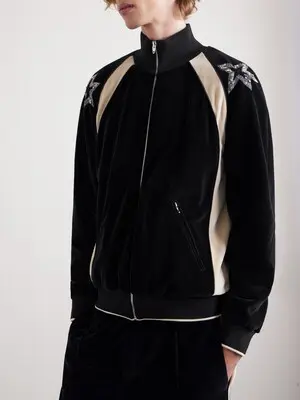 Valentino Garavani Beaded Crystal-embellished Velour Track Jacket