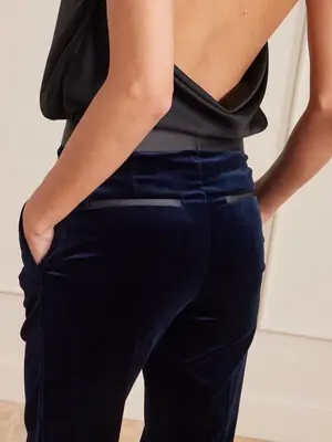 Victoria Beckham Alina Satin-trimmed Wide-leg Velvet Pants