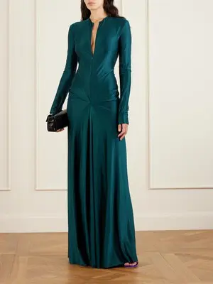 Victoria Beckham Gathered Satin Gown - Blue