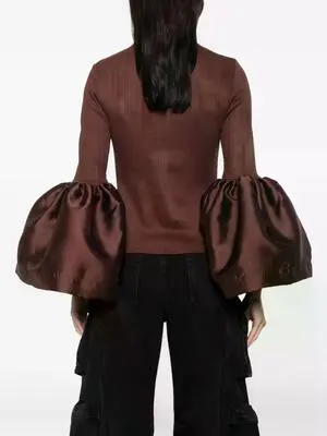 MARQUES' ALMEIDA Turtleneck Top With Puff Sleeves - Brown
