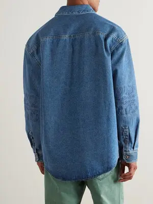 Loewe Anagram Logo-embroidered Denim Overshirt - Blue
