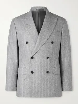 KAPTAIN SUNSHINE Double-breasted Pinstriped Wool Suit Jacket