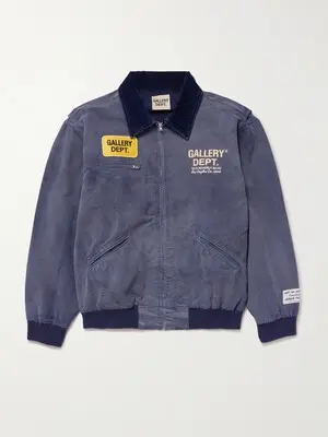 GALLERY DEPT. Corduroy-trimmed Logo-print Cotton Bomber Jacket - Blue