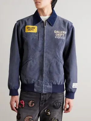 GALLERY DEPT. Corduroy-trimmed Logo-print Cotton Bomber Jacket - Blue