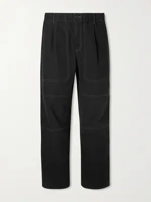 Folk Assembly Straight-leg Pleated Cotton-blend Trousers - Black