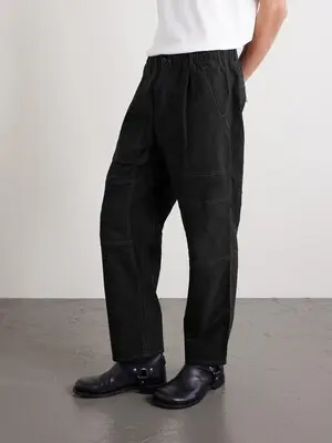 Folk Assembly Straight-leg Pleated Cotton-blend Trousers - Black