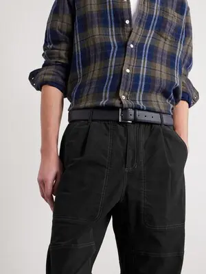 Folk Assembly Straight-leg Pleated Cotton-blend Trousers - Black