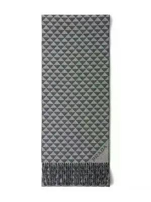 Prada Symbole Double Jacquard Fringed Scarf - Grey