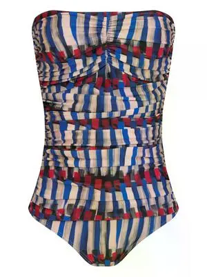LYGIA & NANNY Striped Ruched One Piece Swimsuit - Blue